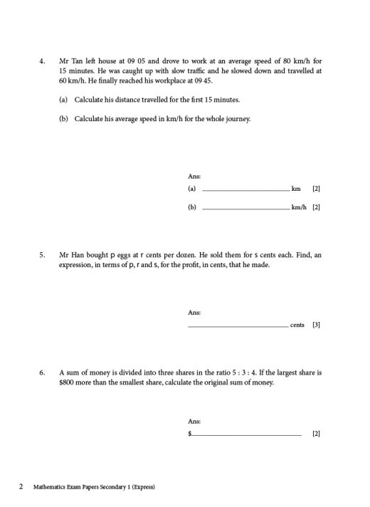 Sec 1 E Math Exam Paper (Express) - CPD Singapore Education Services ...