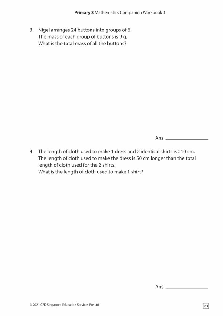Mathematics Companion Worksheets - CPD Singapore Education Services Pte Ltd