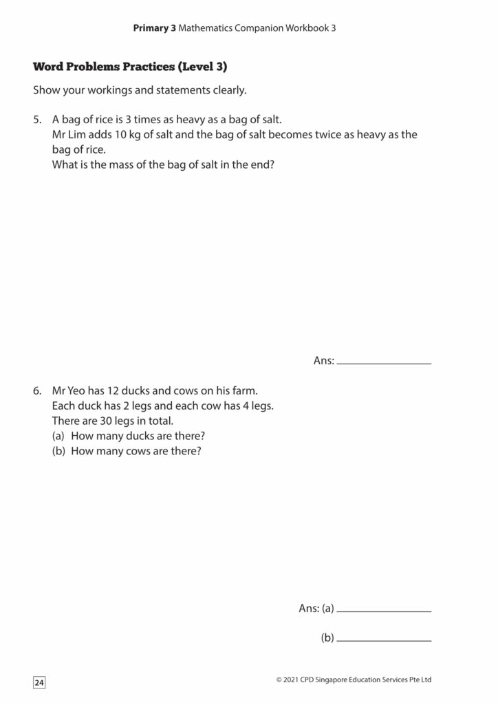 Mathematics Companion Worksheets - CPD Singapore Education Services Pte Ltd
