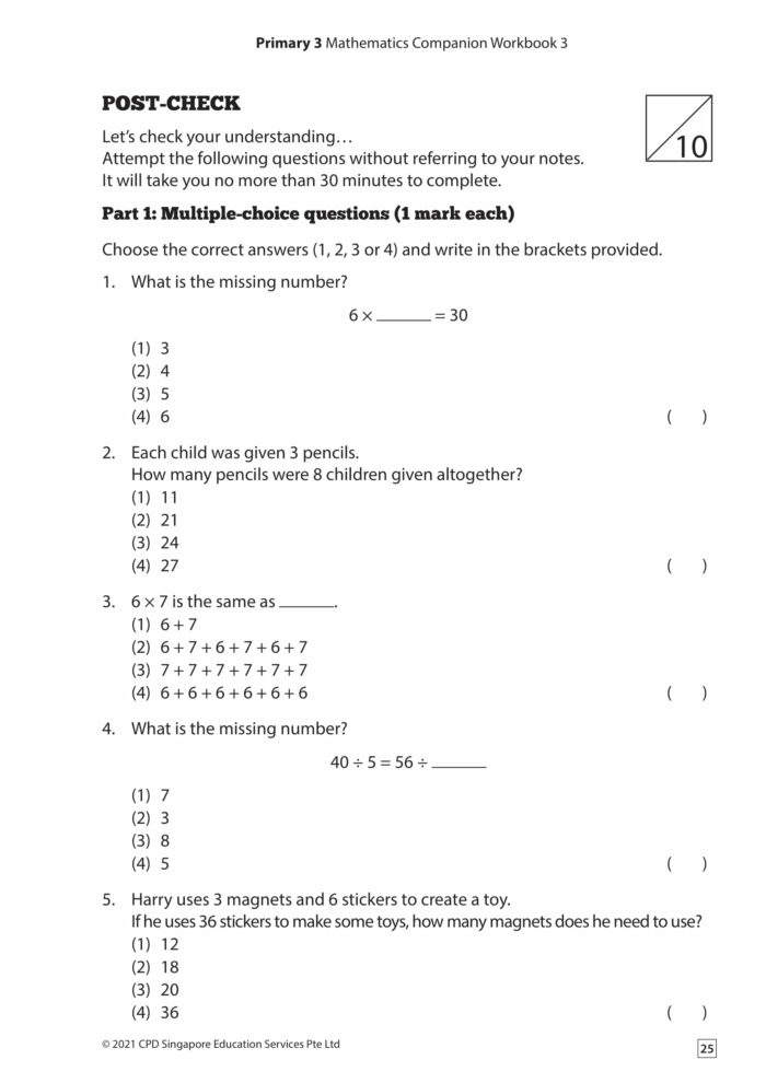 Mathematics Companion Worksheets - CPD Singapore Education Services Pte Ltd