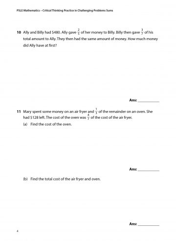PSLE Mathematics Critical Thinking Practice In Challenging Problem Sums ...
