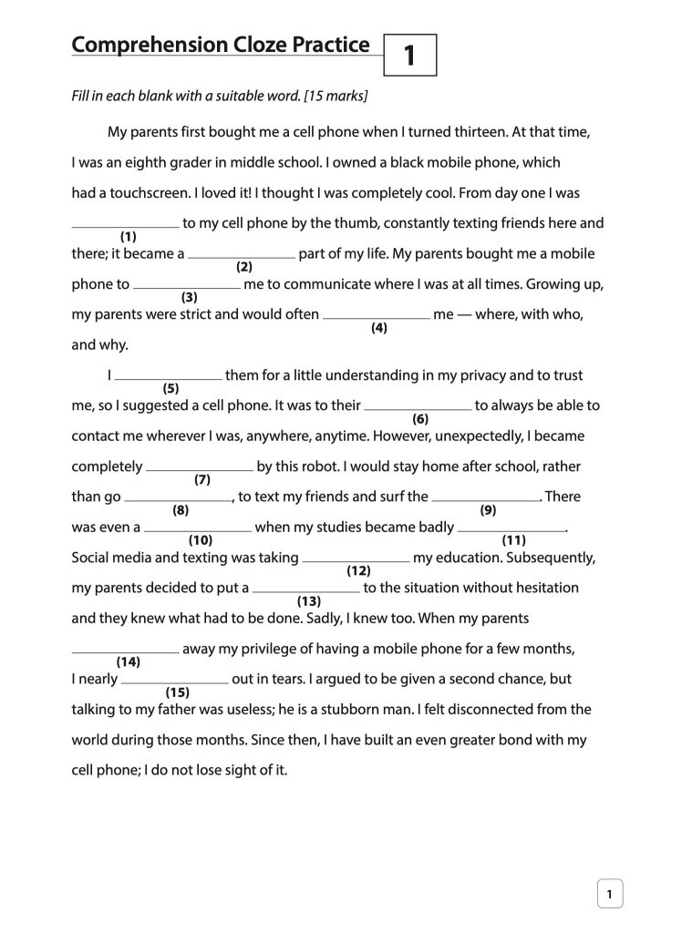 Comprehension Cloze Primary 5