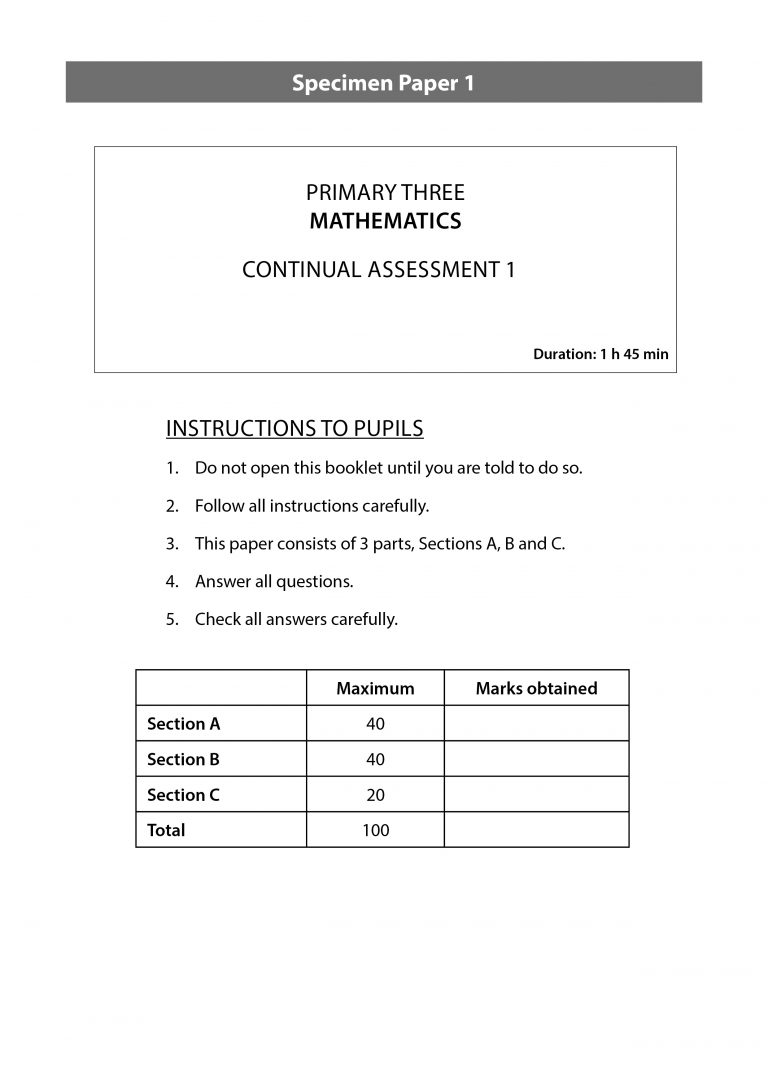 Primary 3 Mathematics CA & SA Specimen Papers - CPD Singapore Education ...