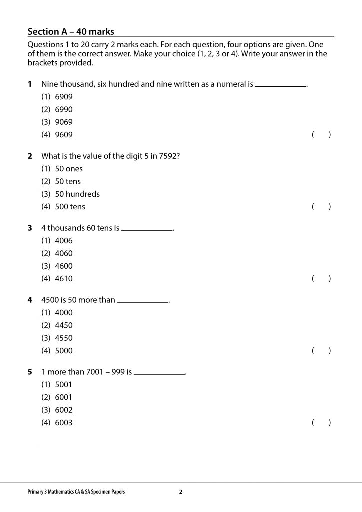 Primary 3 Mathematics CA & SA Specimen Papers - CPD Singapore Education ...