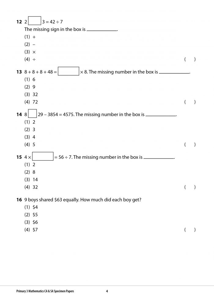 Primary 3 Mathematics CA & SA Specimen Papers - CPD Singapore Education ...