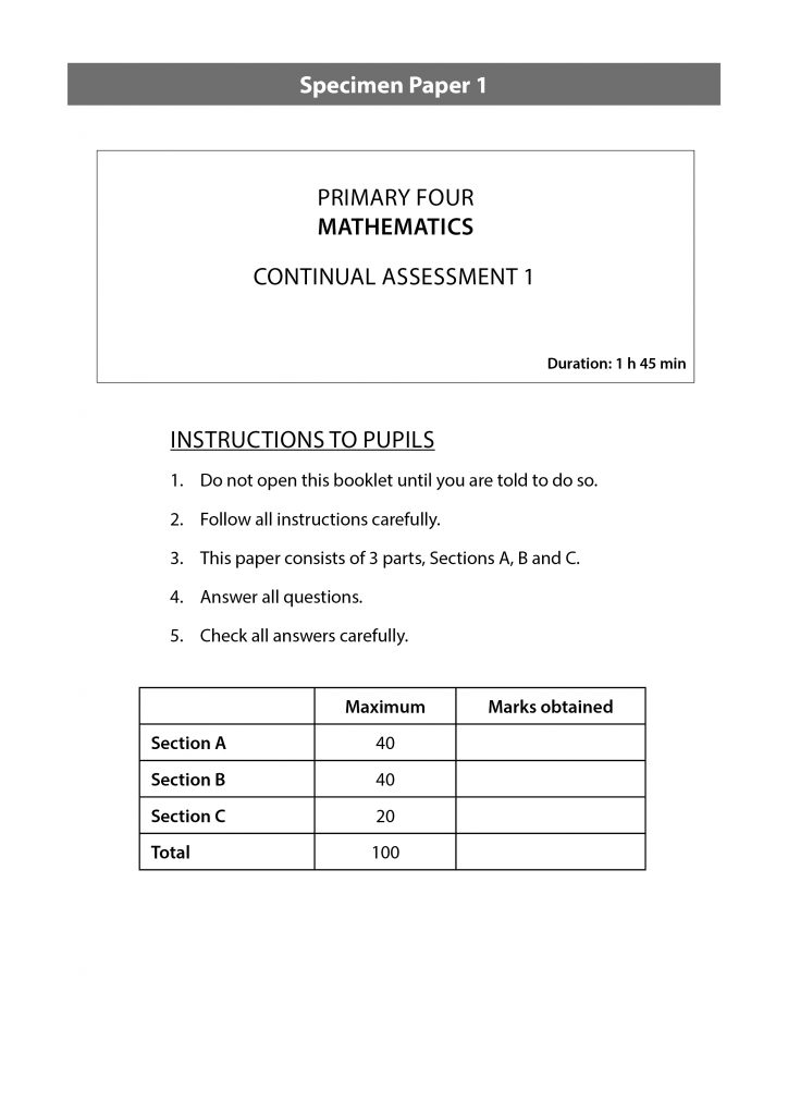 (AS-IS Condition) Primary 4 Mathematics CA & SA Specimen Papers - CPD ...