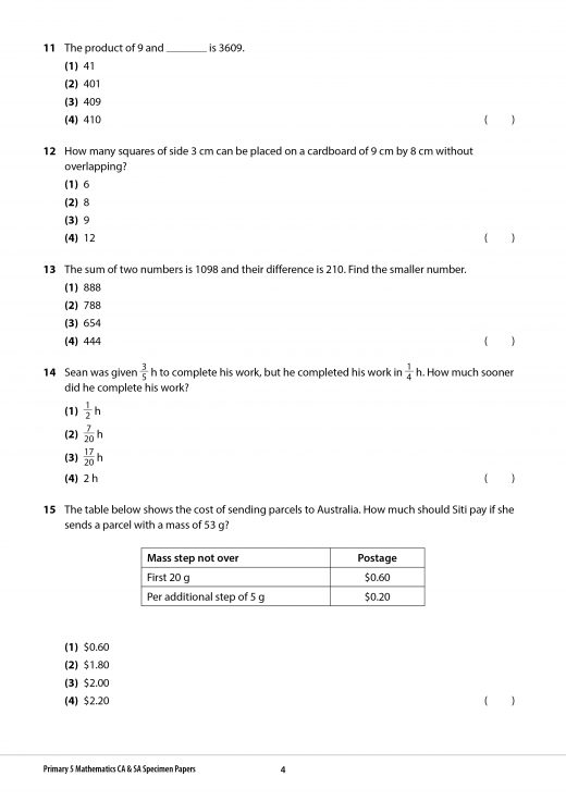 Primary 5 Mathematics CA & SA Specimen Papers - CPD Singapore Education ...