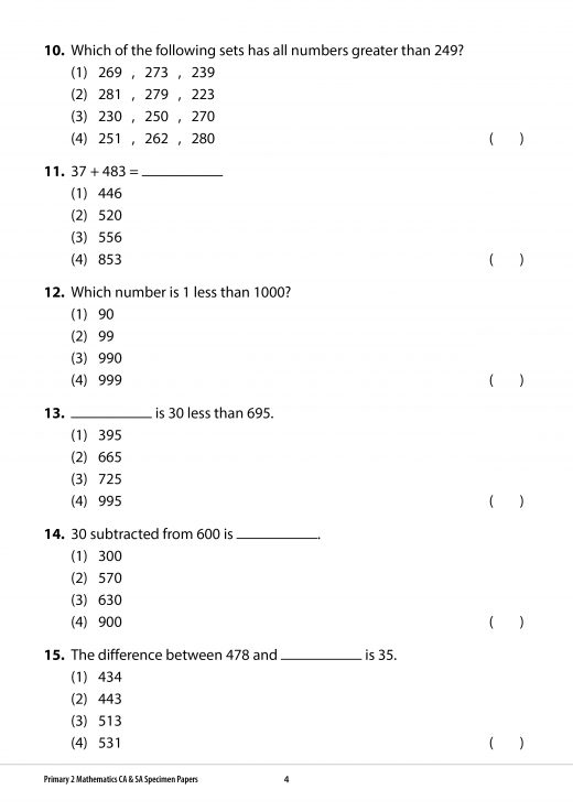 Primary 2 Mathematics CA & SA Specimen Papers - CPD Singapore Education ...