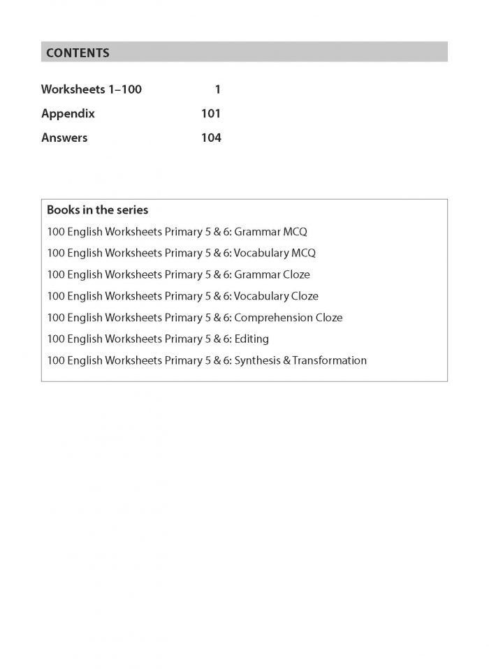 100 English Worksheets Primary 5 & 6: Synthesis and Transformation ...
