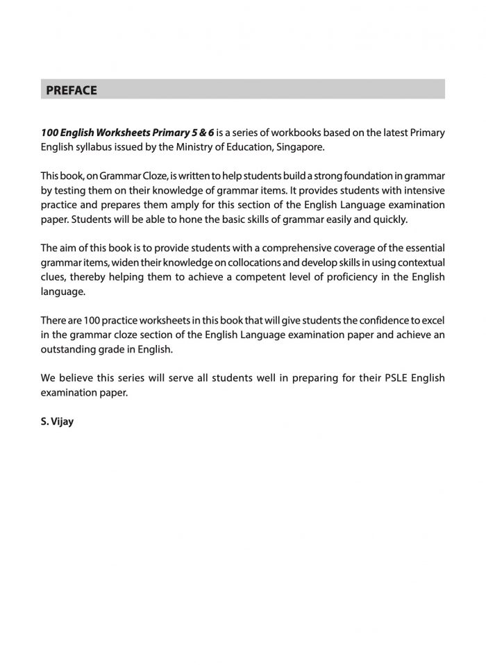 100 English Worksheets Primary 5 & 6: Grammar Cloze - CPD Singapore ...