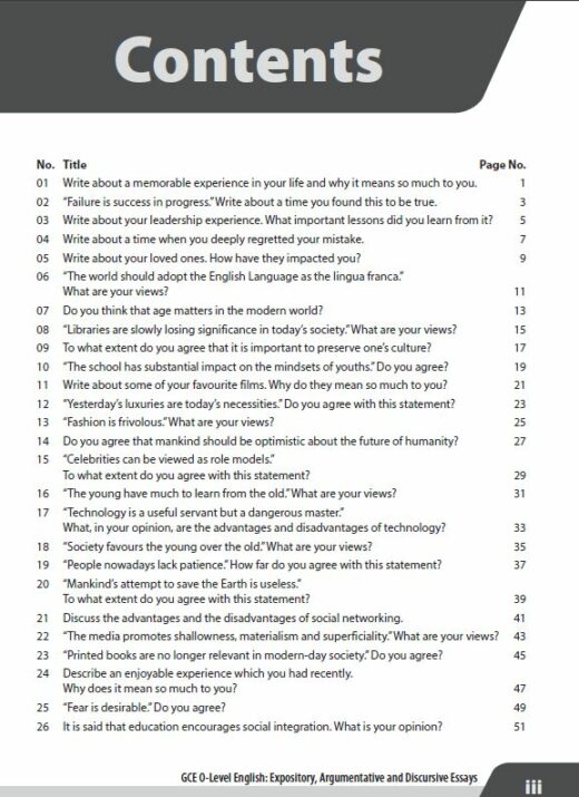GCE O-Level English Expository, Argumentative and Discursive Essays ...