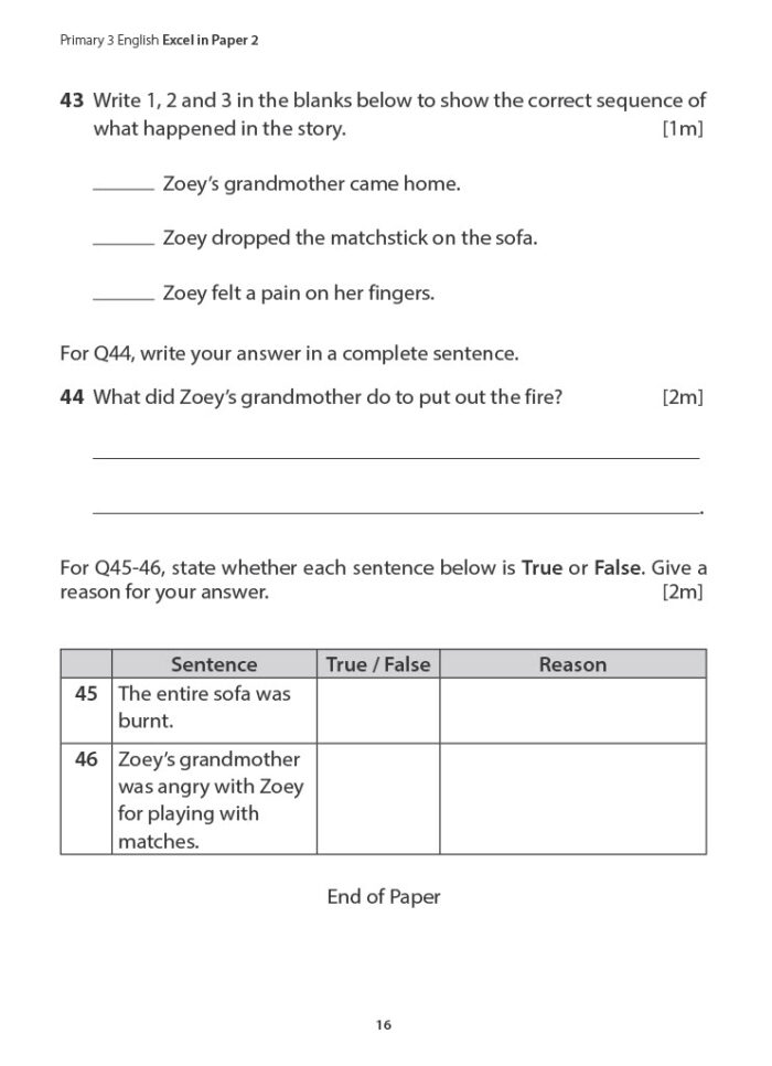 Primary 3 English Excel in Paper 2 – Language Use and Comprehension ...