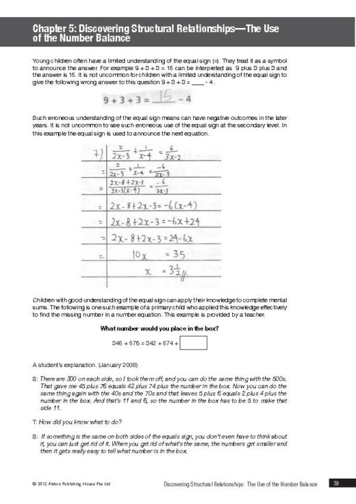 Fostering Algebraic Reasoning: Getting a Head Start - CPD Singapore ...