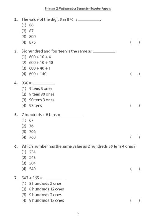 Primary 2 Mathematics Semester Booster Papers - CPD Singapore Education ...