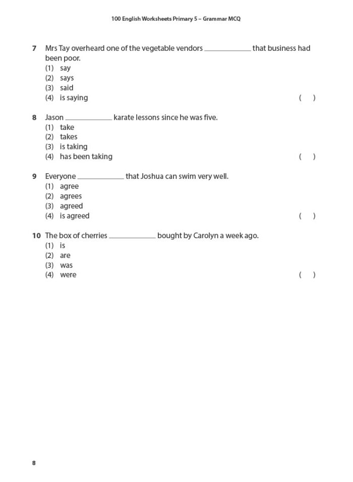 100 English Worksheets Primary 5: Grammar MCQ - CPD Singapore Education ...