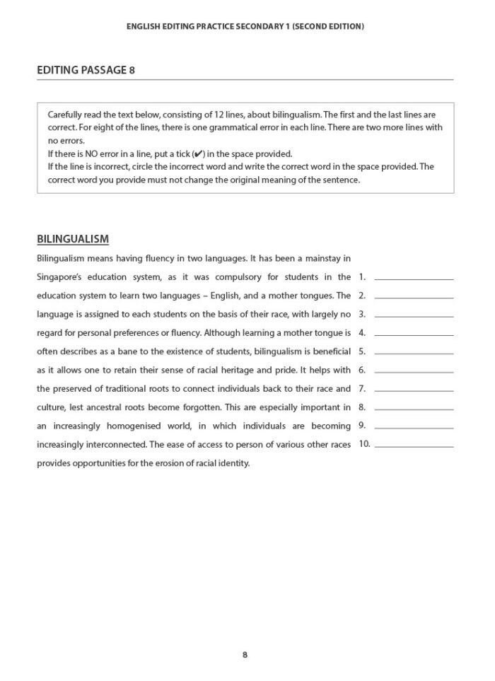 English Editing Practice Secondary 1 Express / Normal (Academic) Second ...