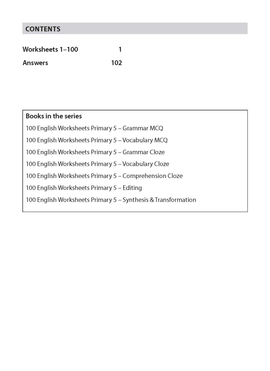 100 English Worksheets Primary 5 – Grammar Cloze - CPD Singapore ...