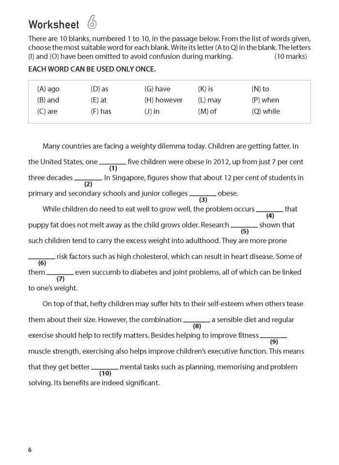 100 English Worksheets Primary 5 – Grammar Cloze - CPD Singapore ...