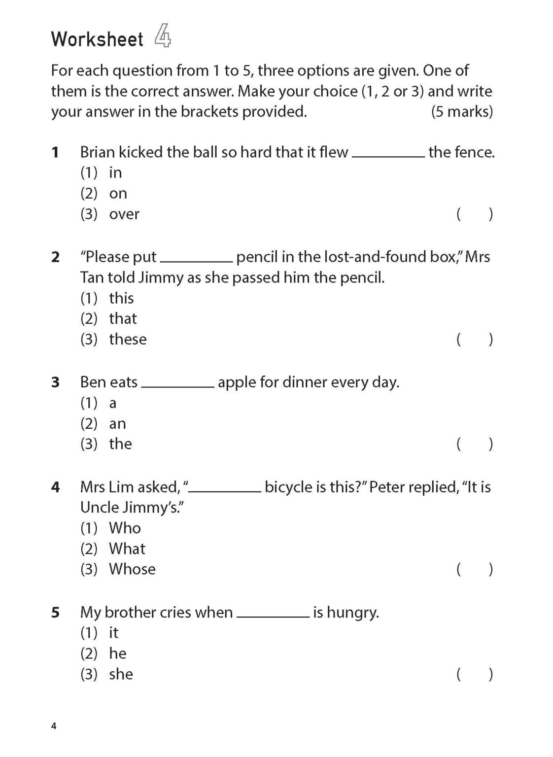 100 English Worksheets Primary 1 – Grammar MCQ - CPD Singapore ...