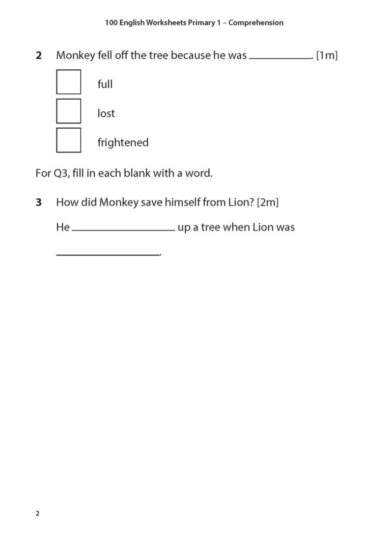 100 English Worksheets Primary 1 – Comprehension - CPD Singapore ...