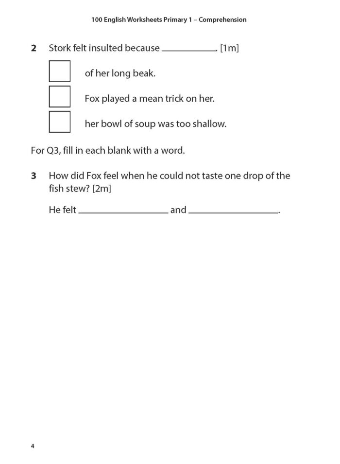 100 English Worksheets Primary 1 – Comprehension - CPD Singapore ...