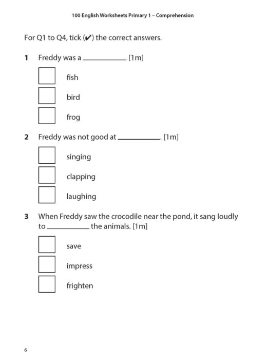 100 English Worksheets Primary 1 – Comprehension - CPD Singapore ...