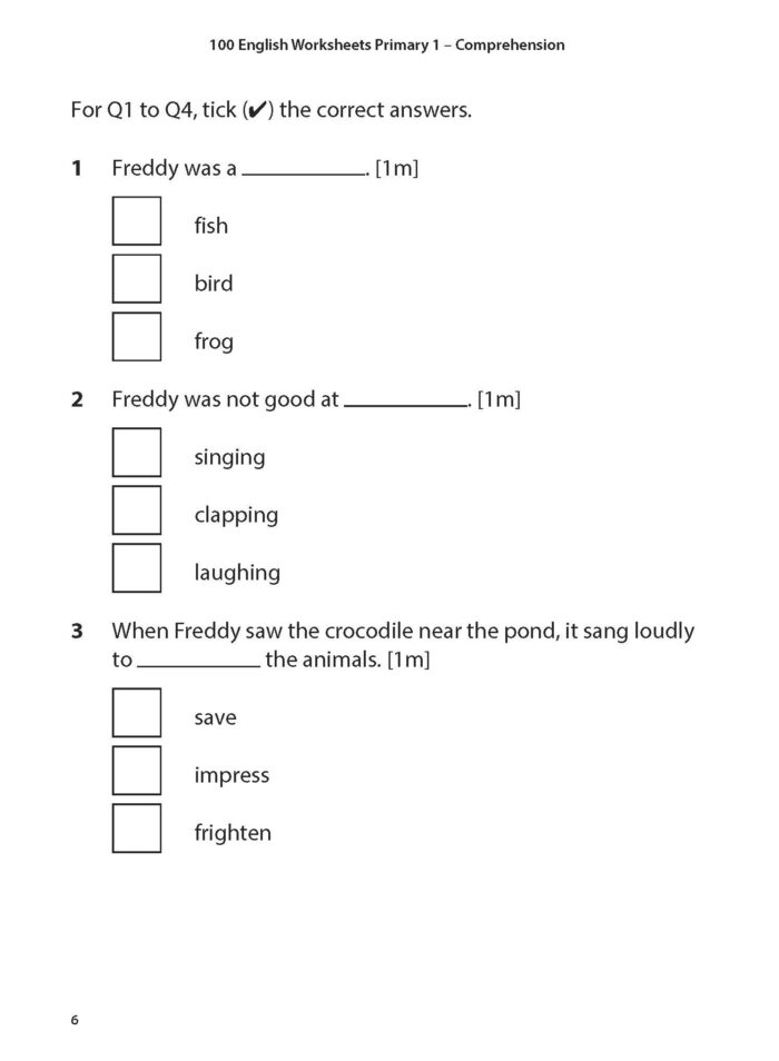 100 English Worksheets Primary 1 – Comprehension - CPD Singapore ...