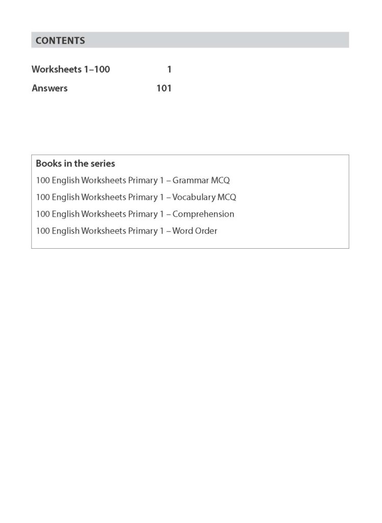 100 English Worksheets Primary 1 – Word Order - CPD Singapore Education ...