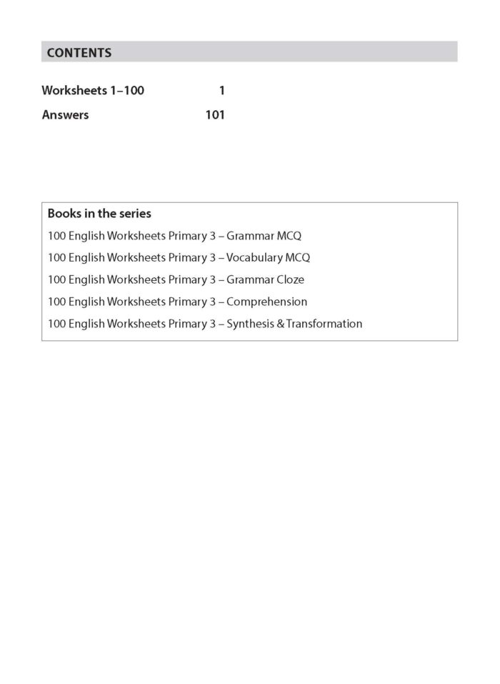 100 English Worksheets Primary 3 – Grammar Cloze - CPD Singapore ...