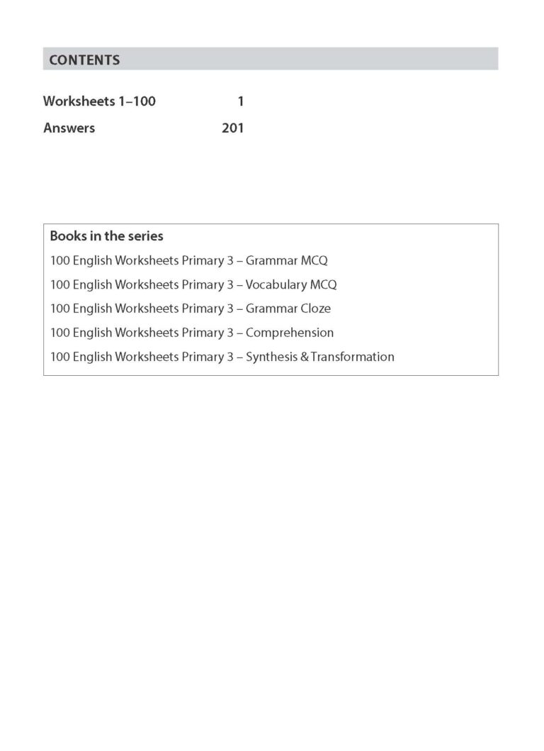 100 English Worksheets Primary 3 – Grammar MCQ - CPD Singapore ...