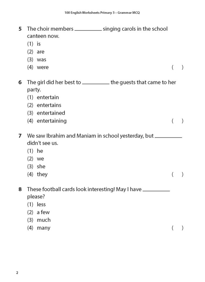 100 English Worksheets Primary 3 – Grammar MCQ - CPD Singapore ...