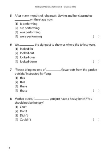 100 English Worksheets Primary 3 – Grammar MCQ - CPD Singapore ...