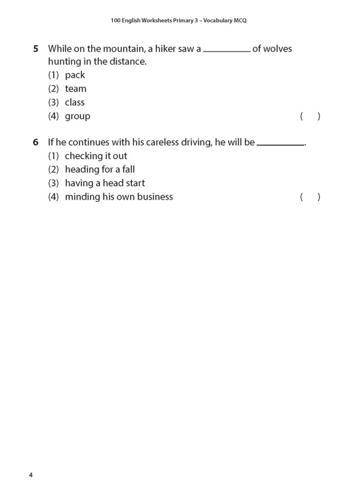 100 English Worksheets Primary 3 – Vocabulary MCQ - CPD Singapore ...