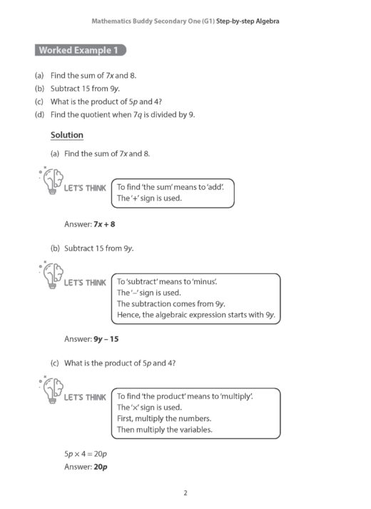 Mathematics Buddy Secondary One (G1): Step-by-step Algebra - CPD ...