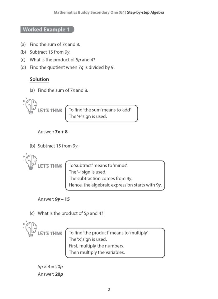 Mathematics Buddy Secondary One (G1): Step-by-step Algebra - CPD ...