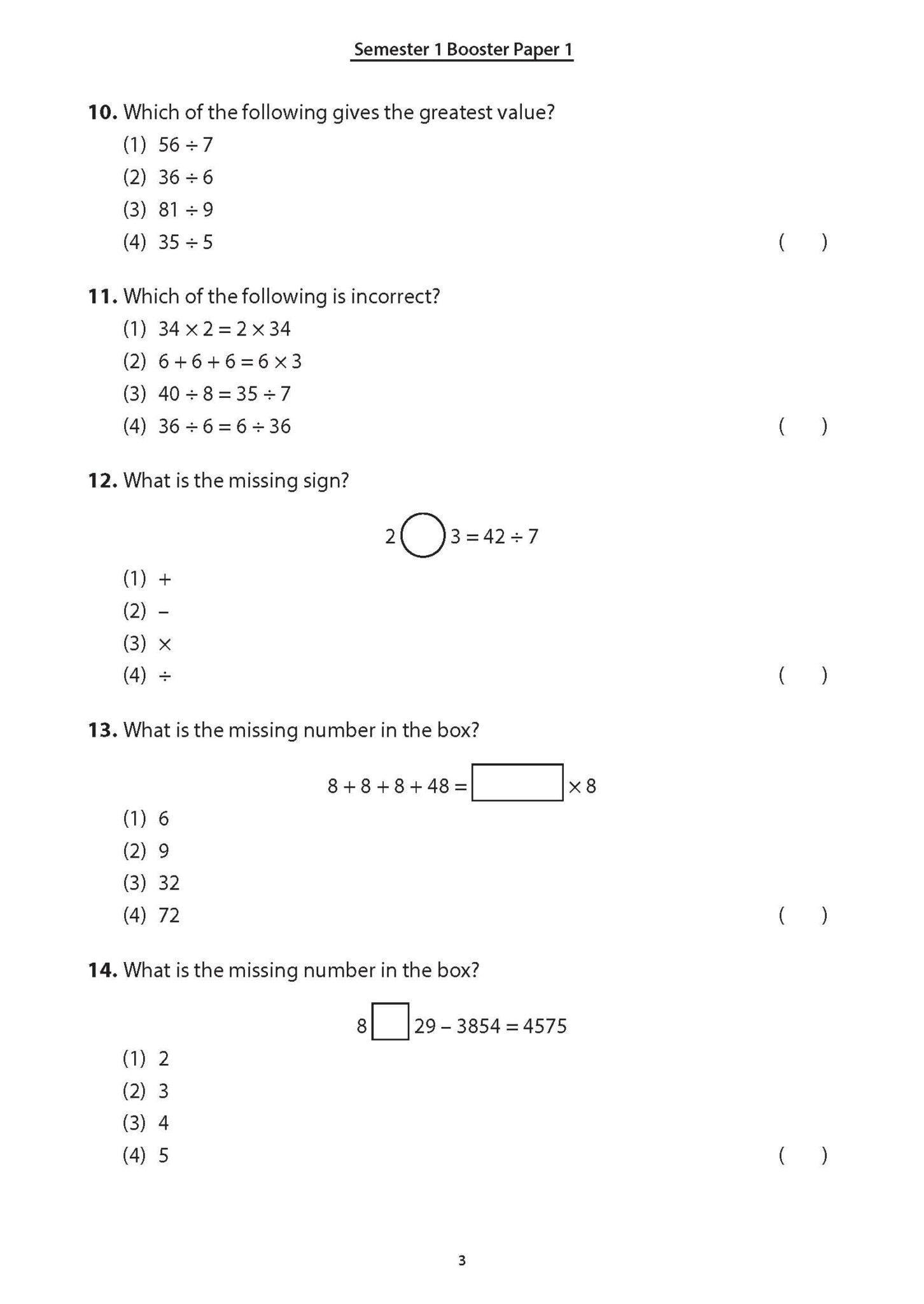 Primary 3 Mathematics Semester Booster Papers - CPD Singapore Education ...