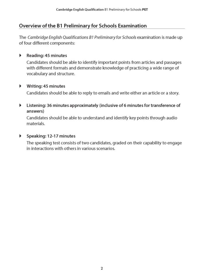 Cambridge English Qualification B1 Preliminary for Schools PET - CPD ...