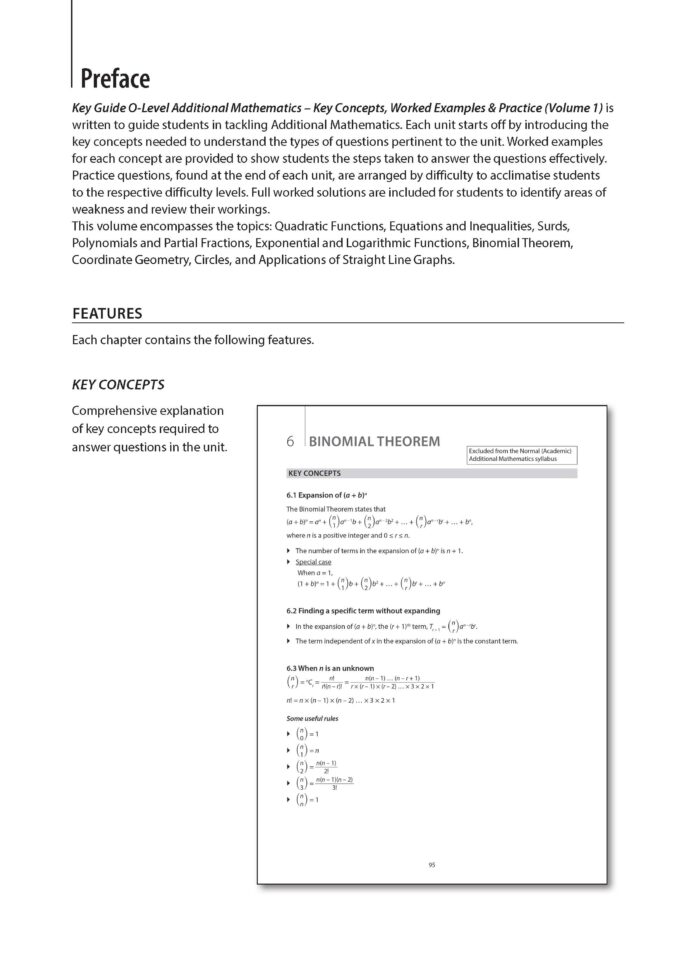 Key Guide O-Level Additional Mathematics Key Concepts, Worked Examples ...