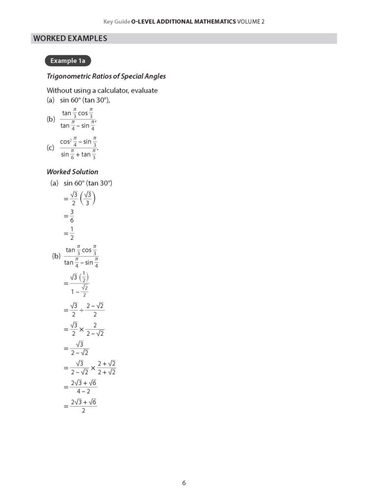Key Guide O-Level Additional Mathematics Key Concepts, Worked Examples ...