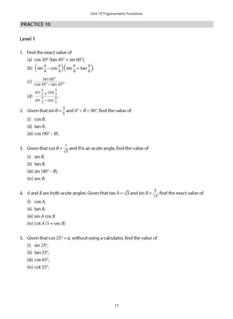 Key Guide O-Level Additional Mathematics Key Concepts, Worked Examples ...