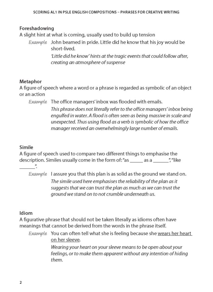 Phrases for Creative Writing – Scoring AL1 in PSLE English Compositions ...