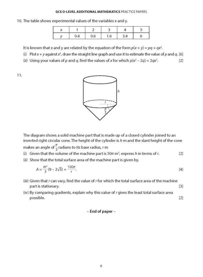 GCE O-Level / G3 Additional Mathematics Practice Papers with Full ...