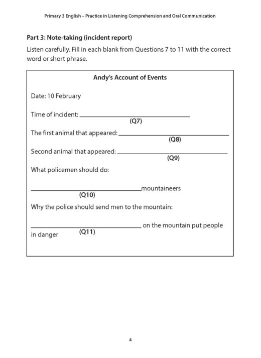 Primary 3 English Practice in Listening Comprehension and Oral ...