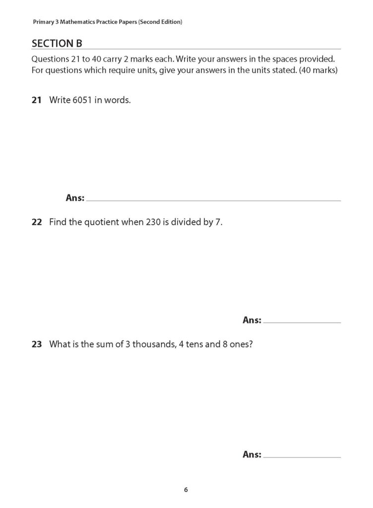 Primary 3 Mathematics Practice Papers (Second edition) - CPD Singapore Education Services Pte Ltd