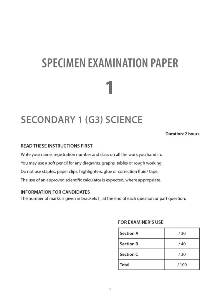 Secondary 1 Advanced Mastery in Science (G3) Examination Challenges ...