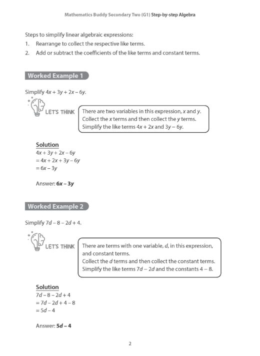 Mathematics Buddy Secondary Two (G1): Step-by-step Algebra - CPD ...