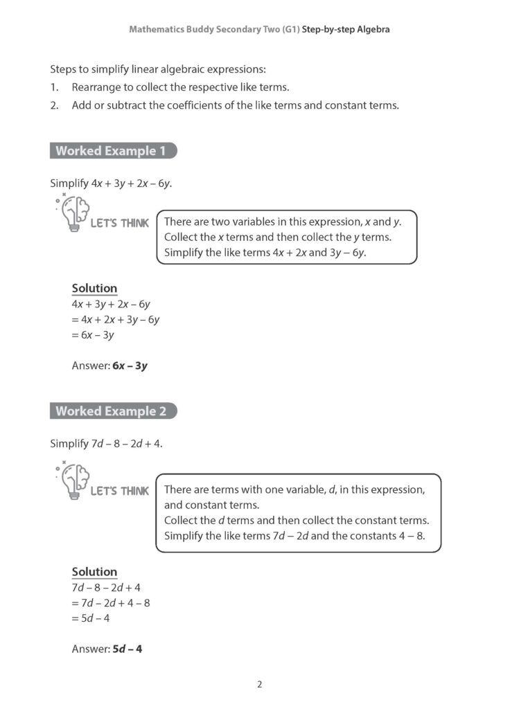 Mathematics Buddy Secondary Two (G1): Step-by-step Algebra - CPD ...