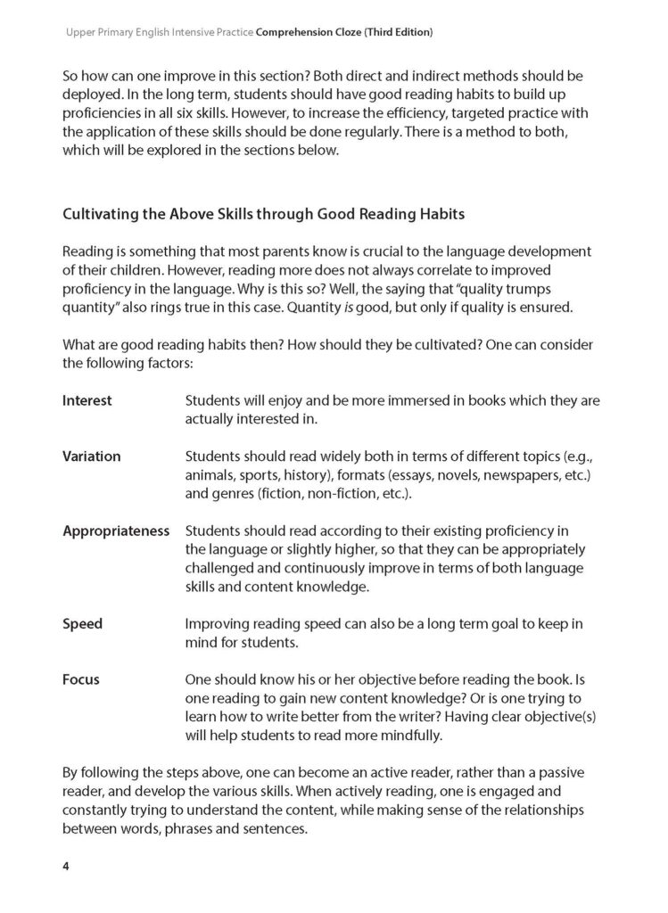 Upper Primary English Intensive Practice – Comprehension Cloze Third ...