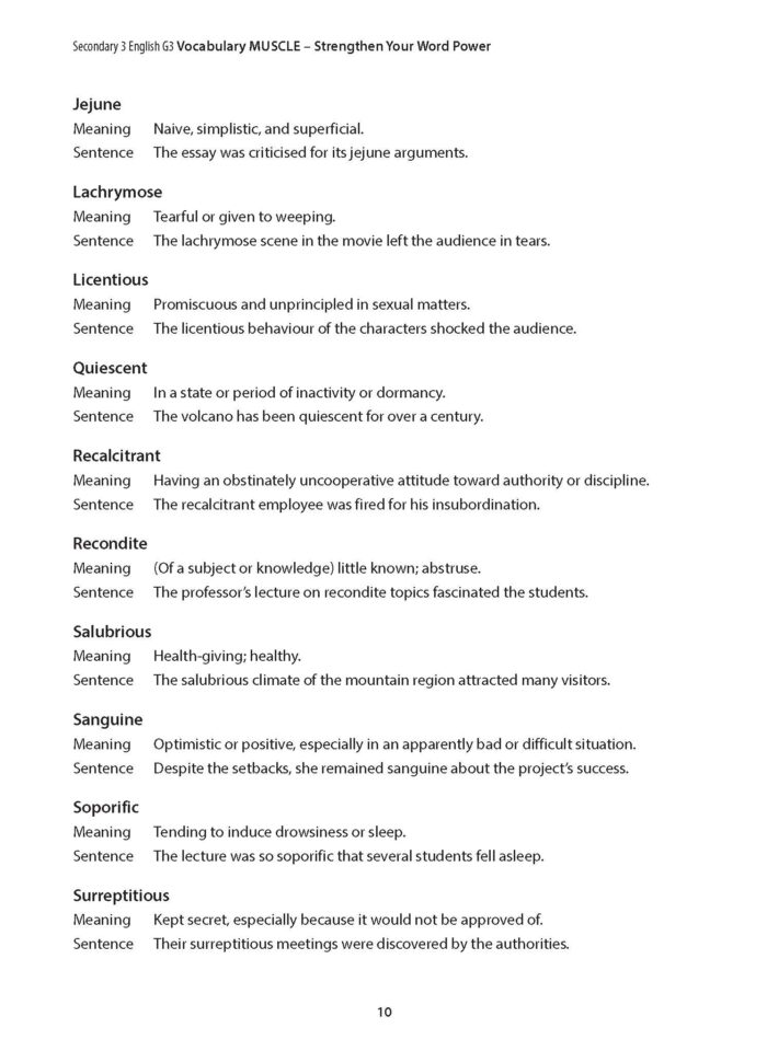 Secondary 3 English G3 Vocabulary MUSCLE Strengthen Your Word Power ...