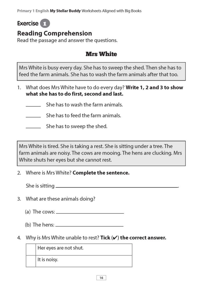Primary 1 English My Stellar Buddy Worksheets Aligned with Big Books ...